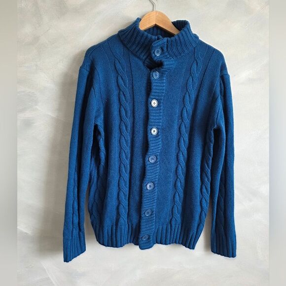 Sweaters | Paul Jones Cardigan Sweater Mens S Blue Cable Knit High Mock ...